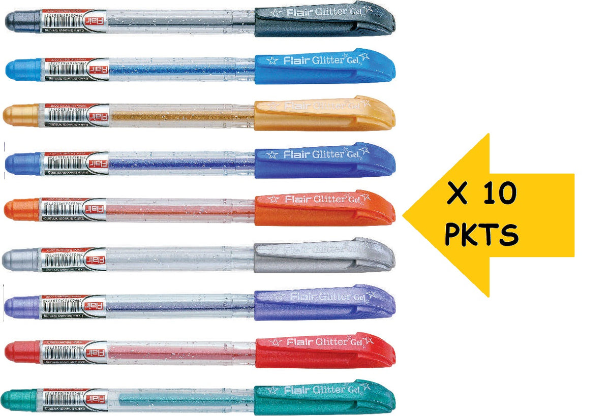 FLAIR GLITTER GEL PEN SET (10 PCS) – SEEMKART.COM